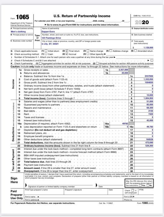 Solved TAX FORM/RETURN PREPARATION PROBLEMS The Dapper-Dons | Chegg.com