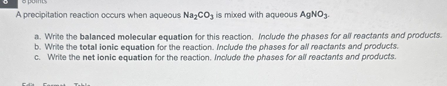 Solved A precipitation reaction occurs when aqueous Na2CO3 | Chegg.com