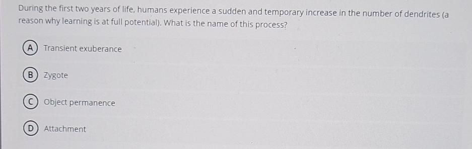 Solved During the first two years of life, humans experience | Chegg.com