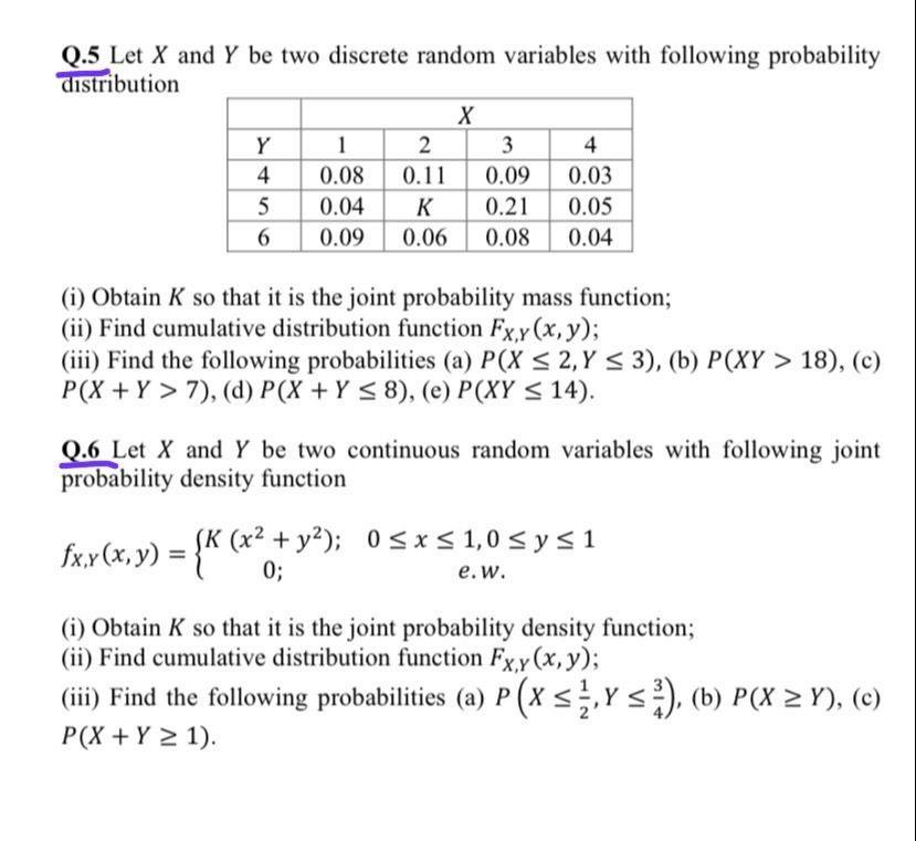 Solved Q.5 Let X and Y be two discrete random variables with | Chegg.com