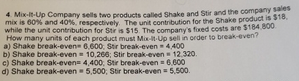 Solved Mix-lt-Up Company sells two products called Shake and | Chegg.com