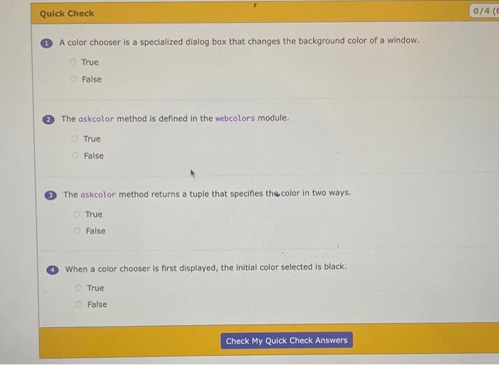 Solved A Color Chooser Is A Specialized Dialog Box That