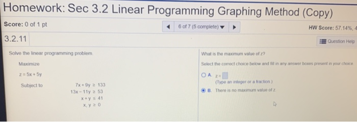 Solved Homework: Sec 3.2 Linear Programming Graphing Method | Chegg.com