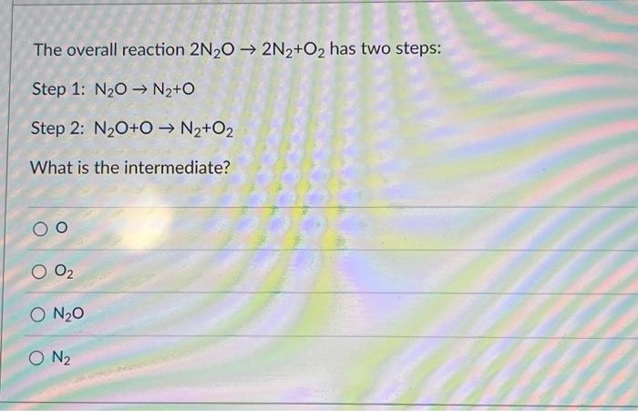 Solved The overall reaction 2 N2O→2 N2+O2 has two steps: | Chegg.com