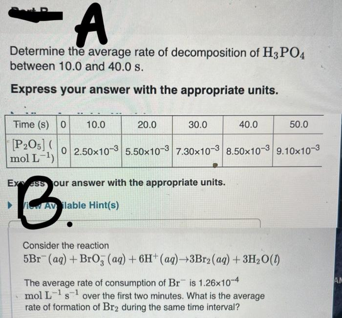 Solved A Determine the average rate of decomposition of | Chegg.com