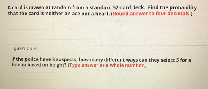 Solved A card is drawn at random from a standard 52-card | Chegg.com