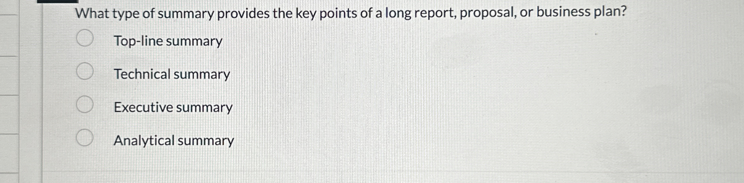 Solved What type of summary provides the key points of a | Chegg.com