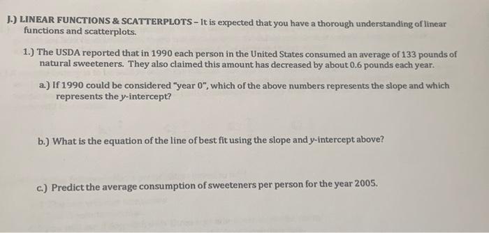 Solved 1.) LINEAR FUNCTIONS & SCATTERPLOTS - It is expected | Chegg.com