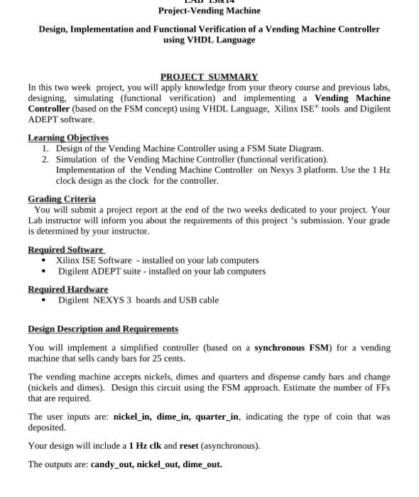 Project-Vending Machine Design, Implementation and | Chegg.com