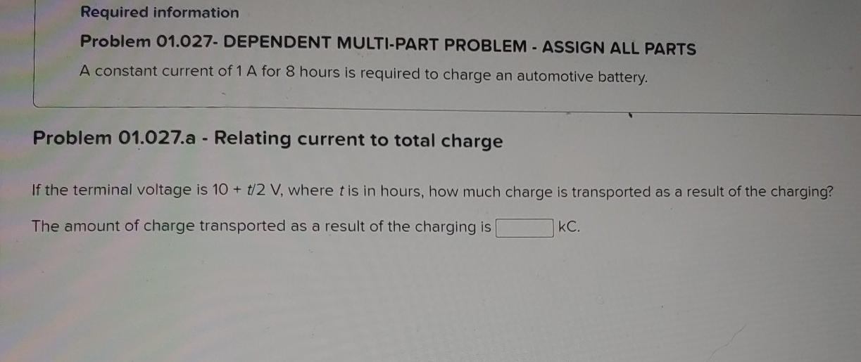 Solved Required information Problem 01.027- DEPENDENT | Chegg.com