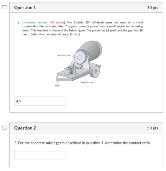 Solved Two 5-pitch 20 degree full depth gears are used on a | Chegg.com