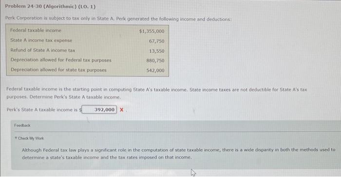 Solved Problem 24-30 (Algorithmic) (LO. 1) Perk Corporation | Chegg.com Solved Problem 24-30 (Algorithmic) (LO. 1) Perk Corporation | Chegg.com