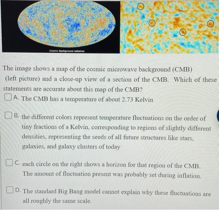 Solved he image shows a map of the cosmic microwave | Chegg.com
