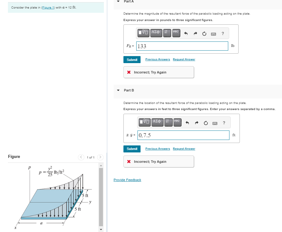 Solved Consider the plate in (Figure 1) ﻿with a=12ft.Part | Chegg.com
