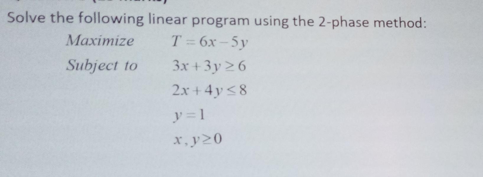 Solved Solve the following linear program using the 2-phase | Chegg.com