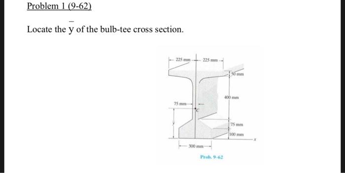 Solved Problem 1 (9-62) Locate the y of the bulb-tee cross | Chegg.com
