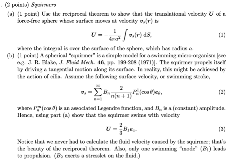 Solved (2 ﻿points) ﻿Squirmers(a) (1 ﻿point) ﻿Use the | Chegg.com