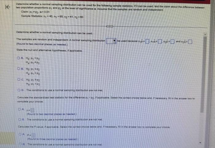 Solved Determine whether a normal sampling distribution can | Chegg.com