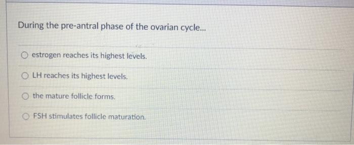 Solved During the pre-antral phase of the ovarian cycle... O | Chegg.com