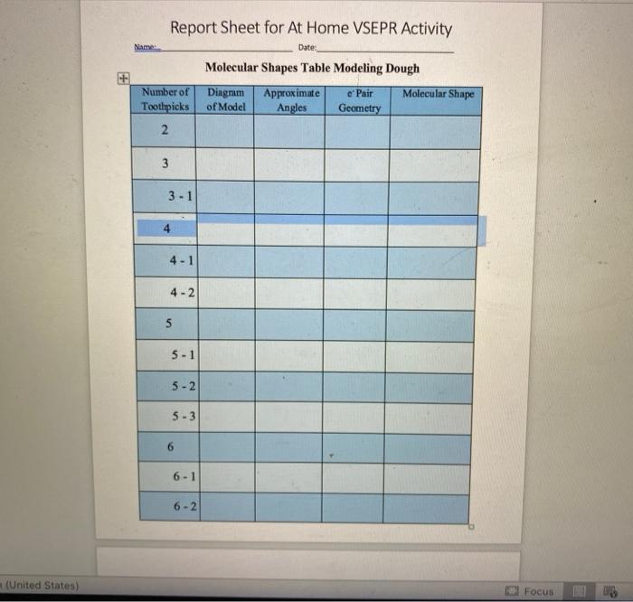 Solved Name: Report Sheet for At Home VSEPR Activity Date | Chegg.com