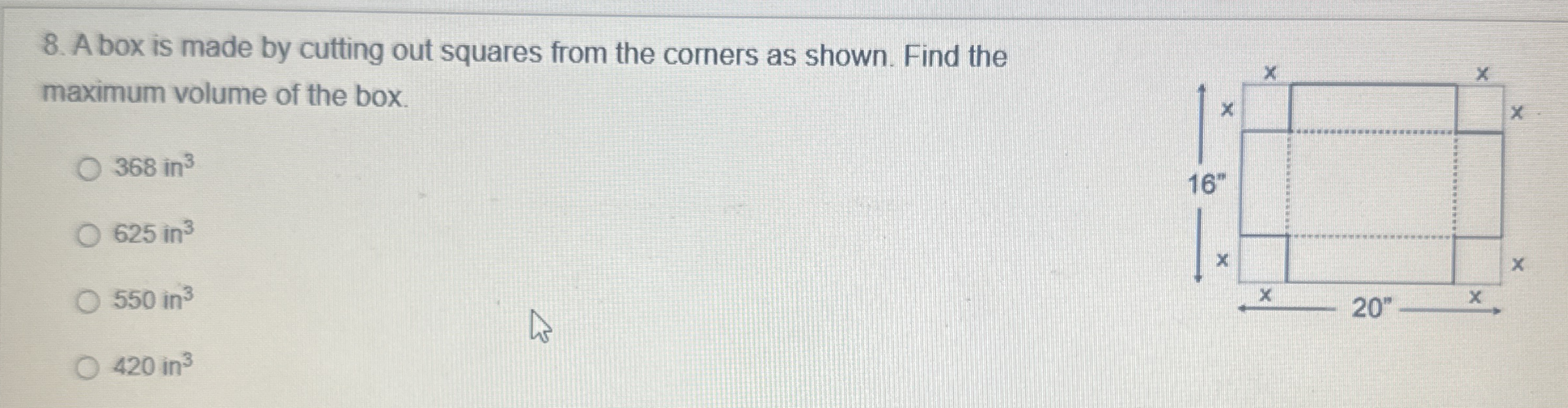 A box is made by cutting out squares from the comers | Chegg.com