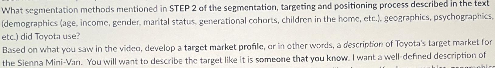 Solved What segmentation methods mentioned in STEP 2 ﻿of the | Chegg.com