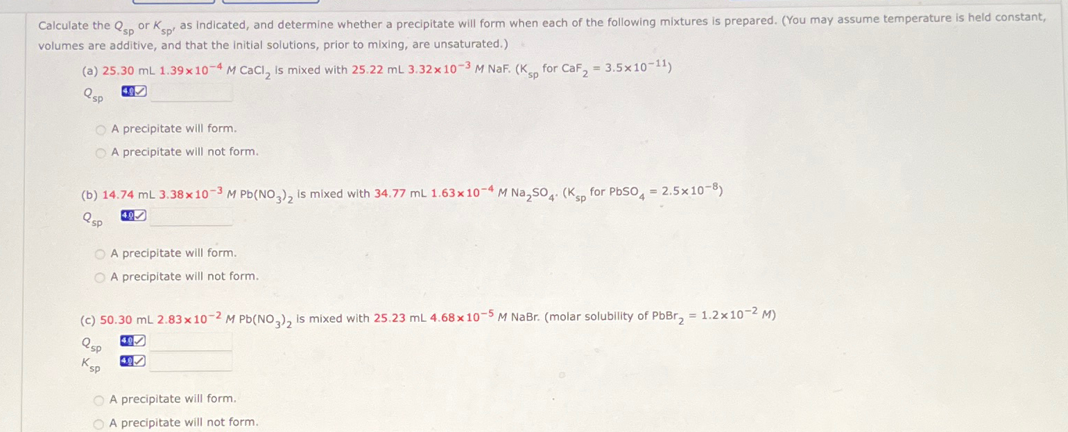Solved Calculate the Qsp ﻿or Ksp, ﻿as indicated, and | Chegg.com