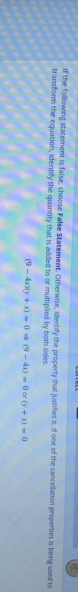 Solved If the following statement is false, choose False | Chegg.com