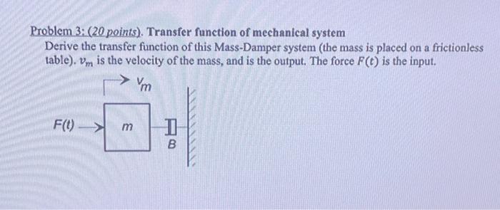 Solved Problem 3: (20 points). Transfer function of | Chegg.com