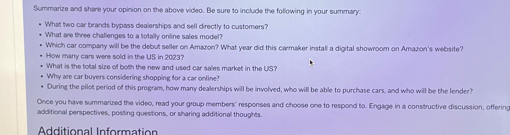 Solved Summarize and share your opinion on the above video. | Chegg.com