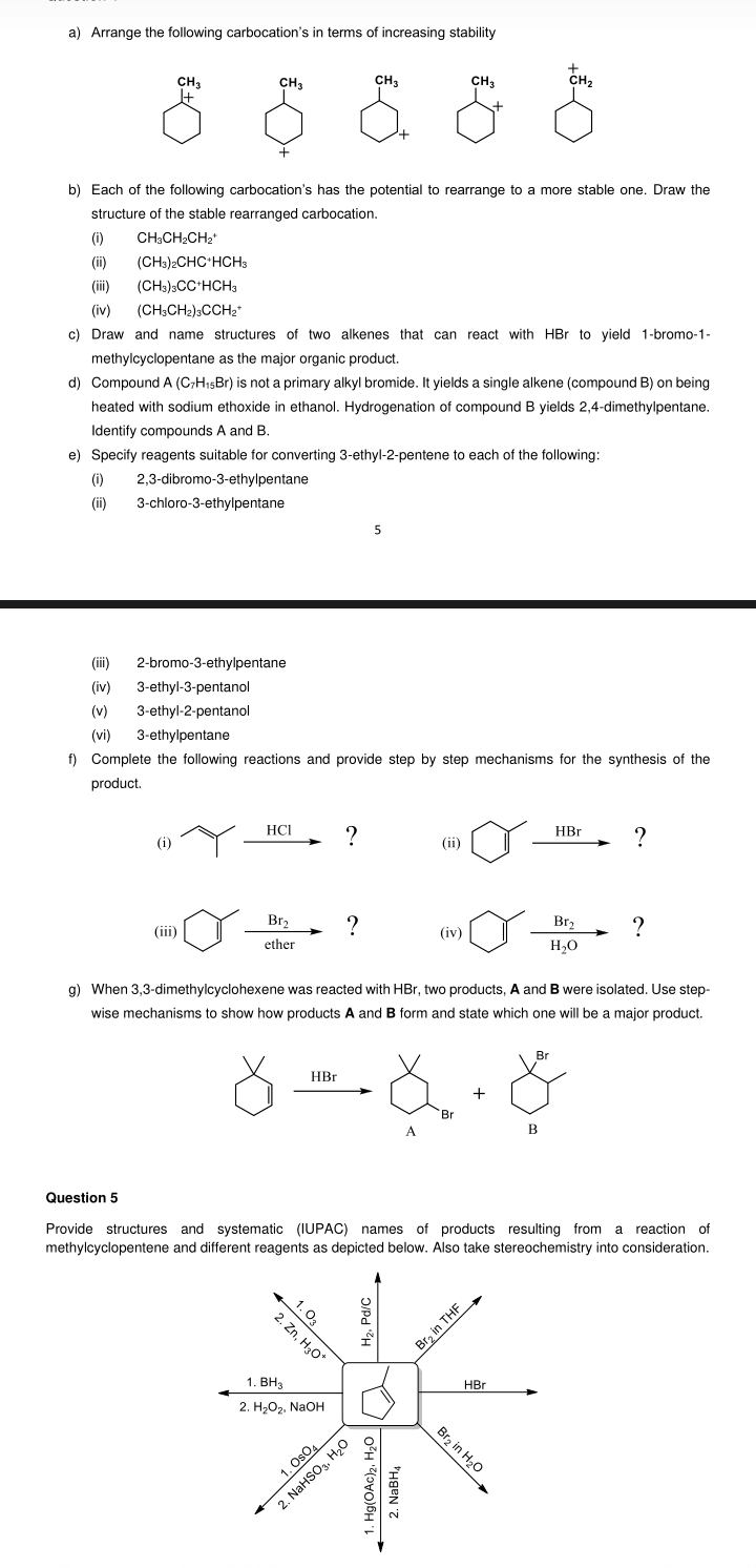 Solved a) ﻿Arrange the following carbocation's in terms of | Chegg.com