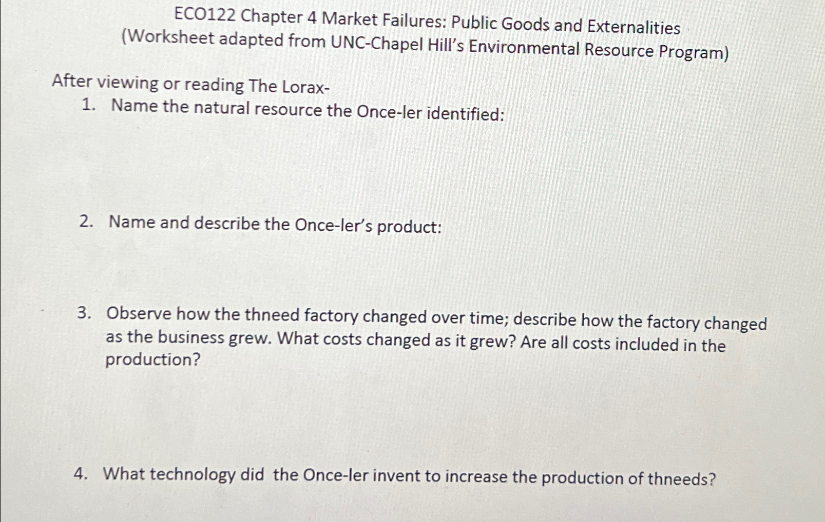 Solved ECO122 ﻿Chapter 4 ﻿Market Failures: Public Goods and | Chegg.com