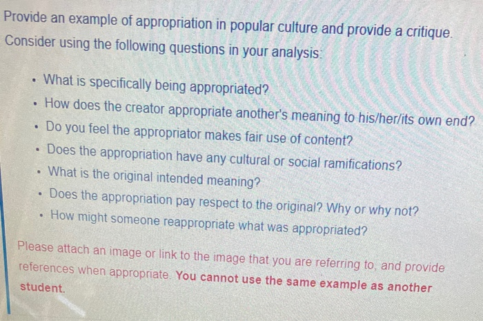 Provide an example of appropriation in popular | Chegg.com