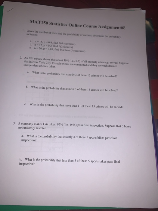 Solved MAT150 Statistics Online Course Assignment#8 1. Given | Chegg.com