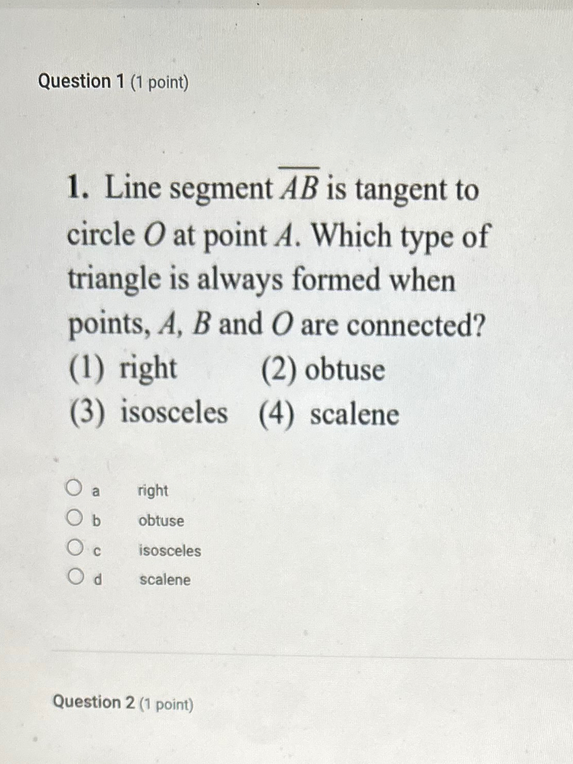 Solved Question 1 (1 ﻿point)Line segment ?bar (AB) ﻿is | Chegg.com