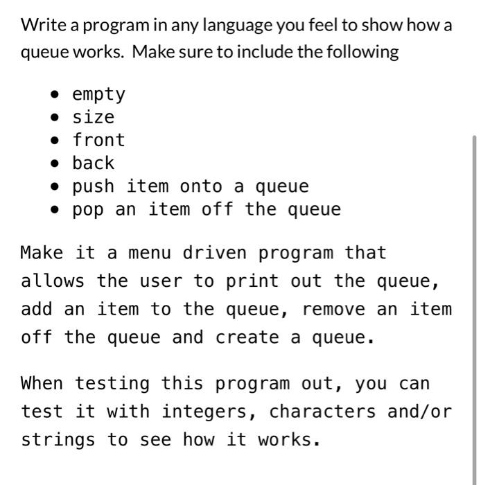 Solved Write a program in any language you feel to show how | Chegg.com