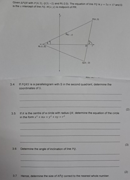 Solved Given ????PQR ﻿with P(4;3),Q(3;-2) ﻿and R(-2;0). ﻿The | Chegg.com