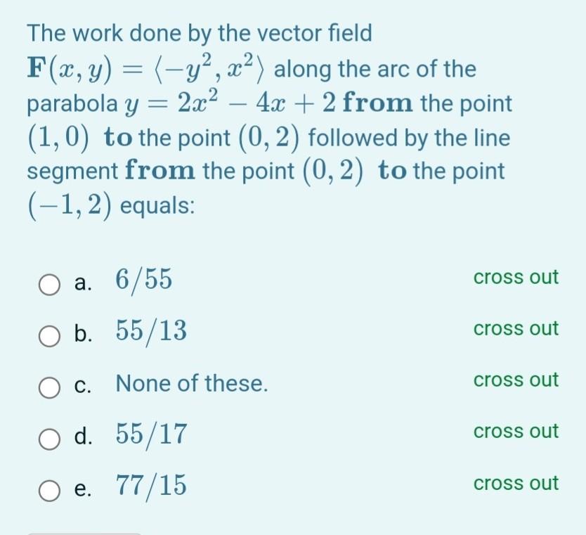 Solved The work done by the vector field F(x,y)= −y2,x2 | Chegg.com