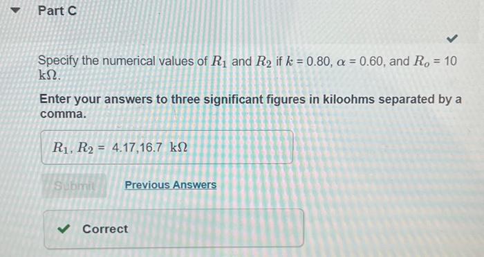 Solved Specify the numerical values of R1 and R2 if | Chegg.com