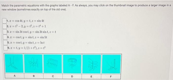 Match the parametric equations with the graphs | Chegg.com