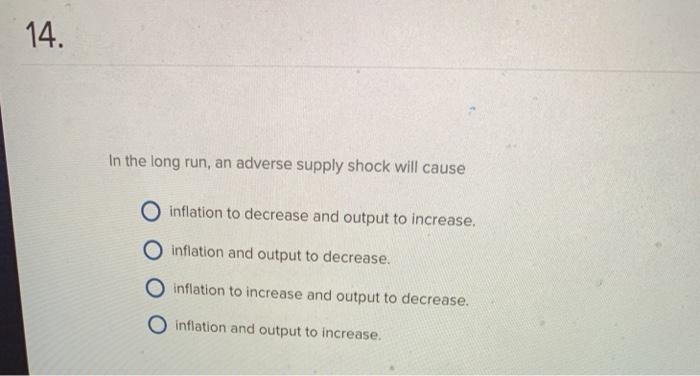 Solved 14. In the long run, an adverse supply shock will | Chegg.com