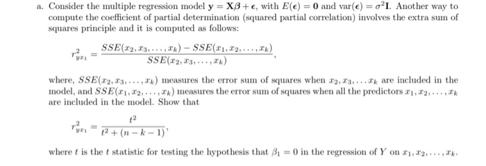 d. Consider the multiple regression model, y = X8+ €, | Chegg.com