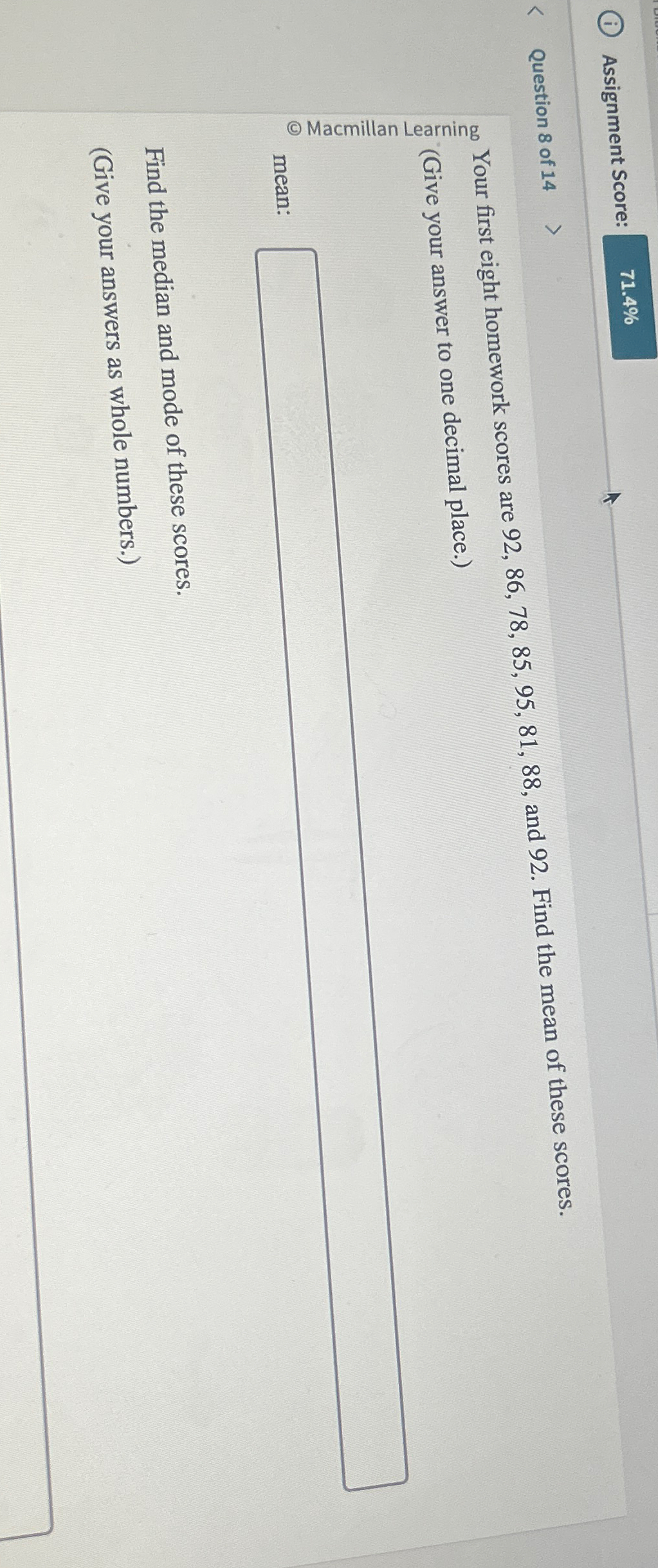 Solved Assignment Score:71.4%Question 8 ﻿of 14(Give your | Chegg.com