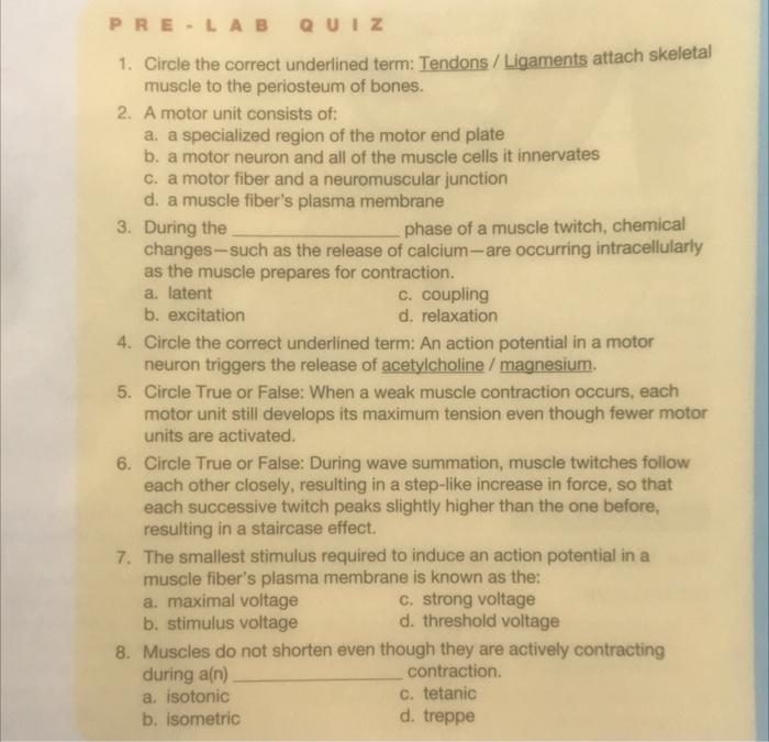 Solved PRE-LAB QUIZ 1. Circle the correct underlined term: | Chegg.com