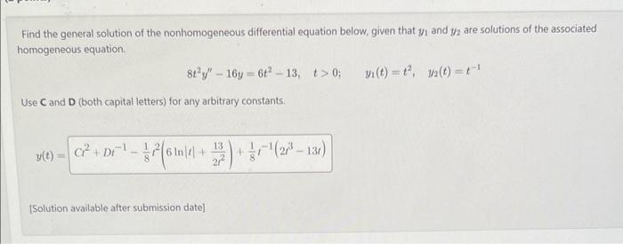 Solved Find the general solution of the nonhomogeneous | Chegg.com