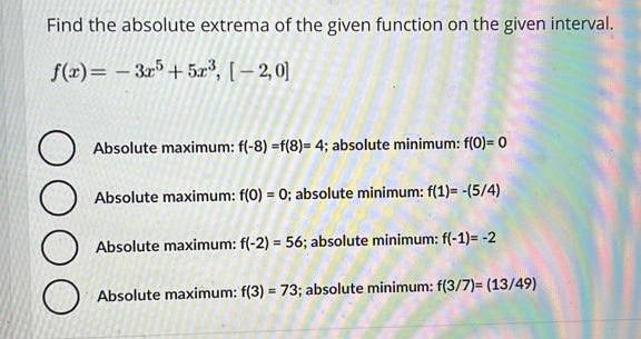 Solved Find the absolute extrema of the given function on | Chegg.com