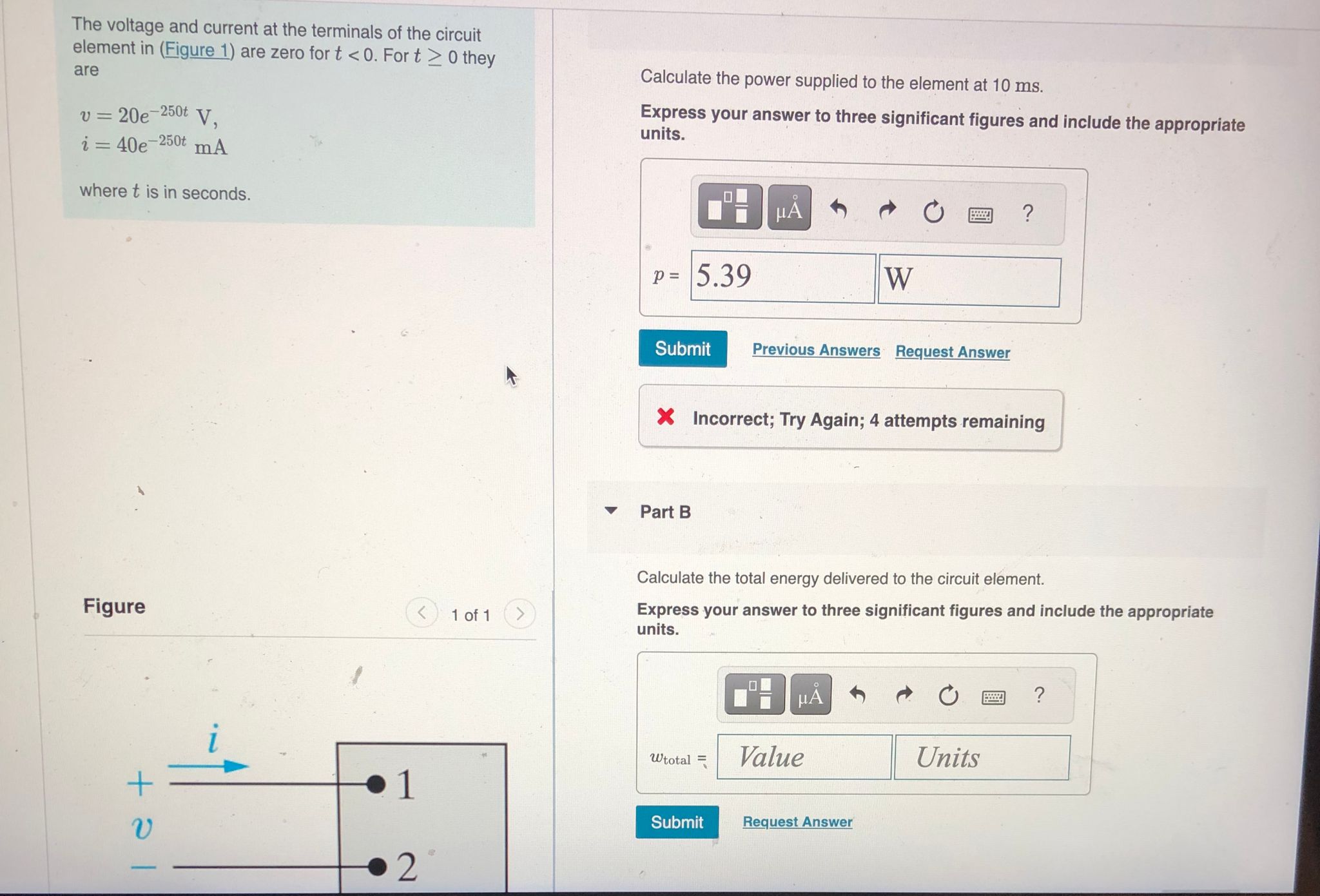Solved The voltage and current at the terminals of the | Chegg.com
