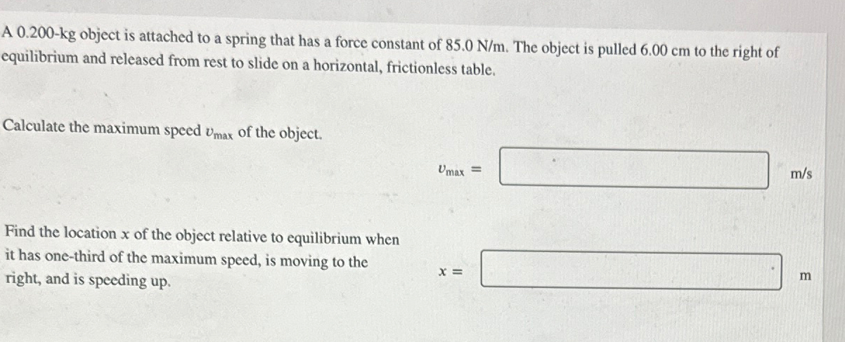Solved A 0.200-kg ﻿object is attached to a spring that has a | Chegg.com