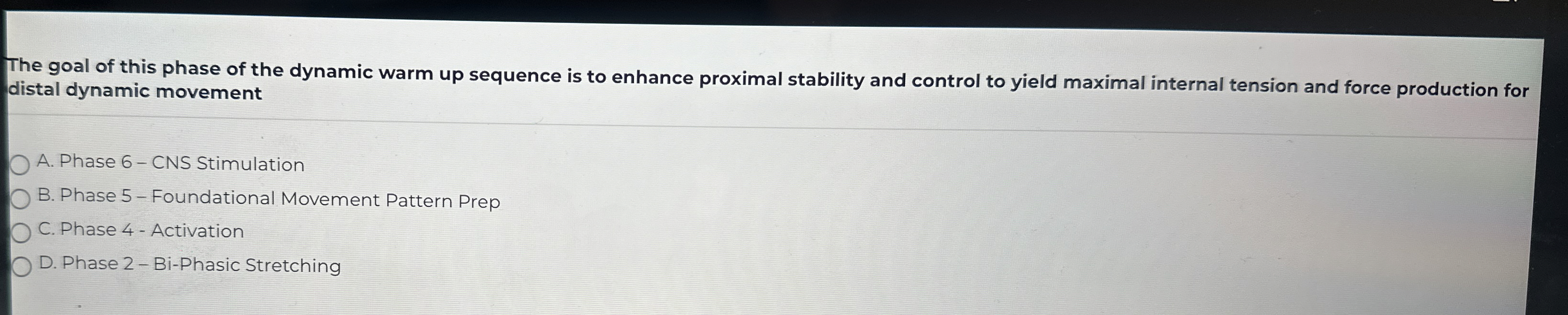 Solved The goal of this phase of the dynamic warm up | Chegg.com