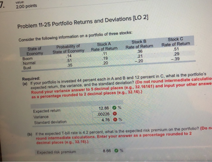 Solved value: 1. 2.00 points Problem 11-25 Portfolio Returns | Chegg.com